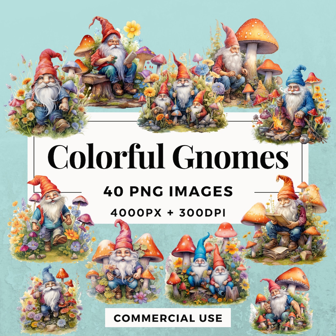 40 Colorful Gnomes Clipart Pack INSTANT DOWNLOAD 40 Whimsical Gnome ...