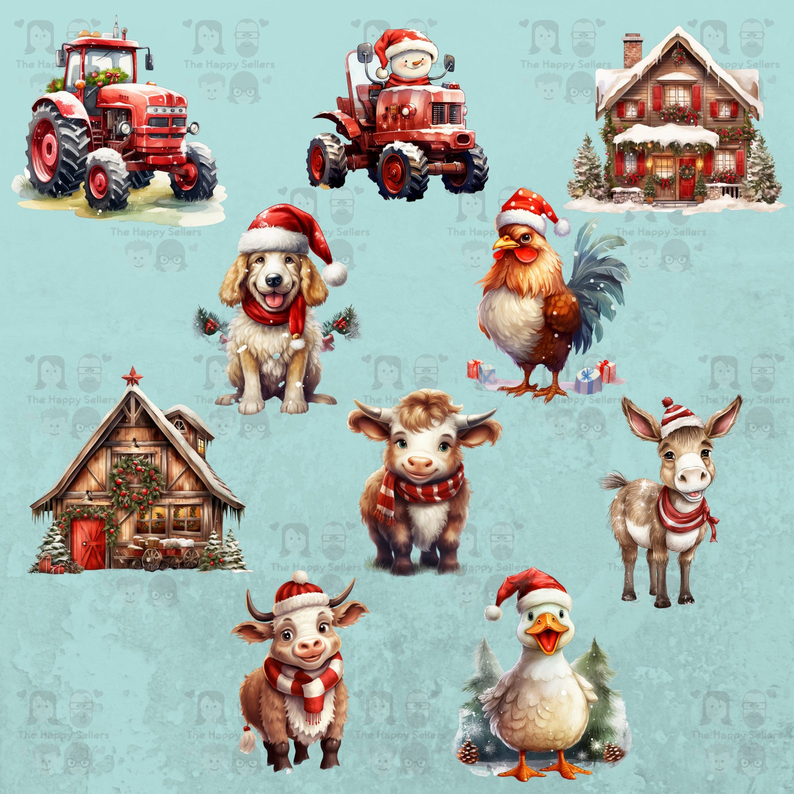 30 Farm Animals Christmas Clipart Pack INSTANT DOWNLOAD 30 Farm Animal ...