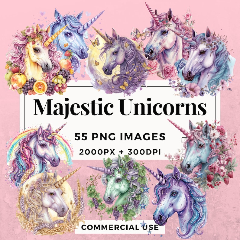 55 Majestic Unicorns Clipart Pack INSTANT DOWNLOAD 55 Unique Unicorn ...
