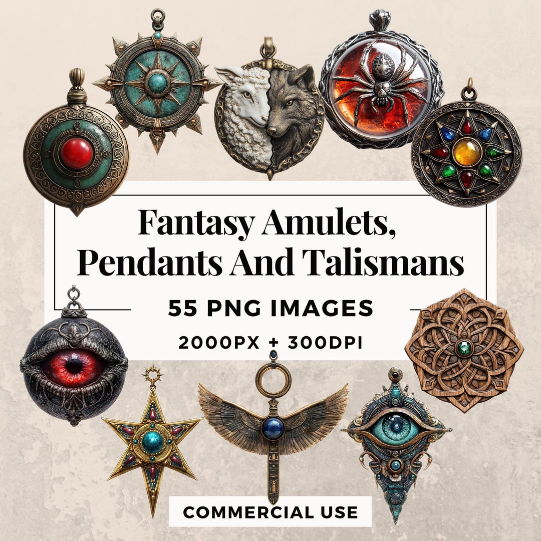 55 Fantasy Amulets Clipart Pack INSTANT DOWNLOAD 55 Mystical Pendant ...