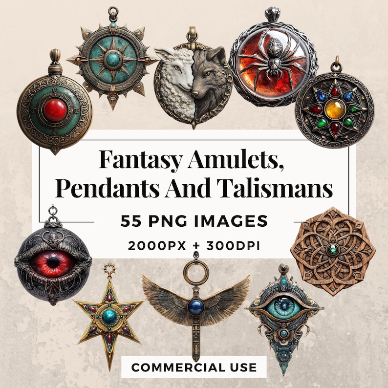 55 Fantasy Amulets Clipart Pack INSTANT DOWNLOAD 55 Mystical Pendant ...