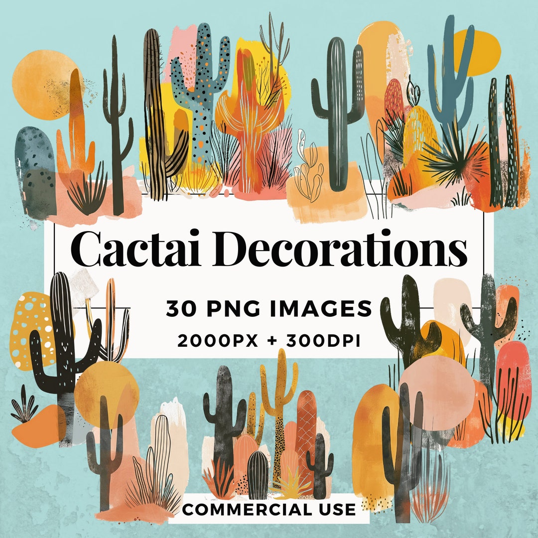 30 Cactus Decorations Clipart Pack INSTANT DOWNLOAD 30 Unique Cacti ...