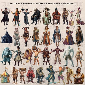 112 Fantasy Circus Characters Clipart Bundle - Instant Download, PNG ...