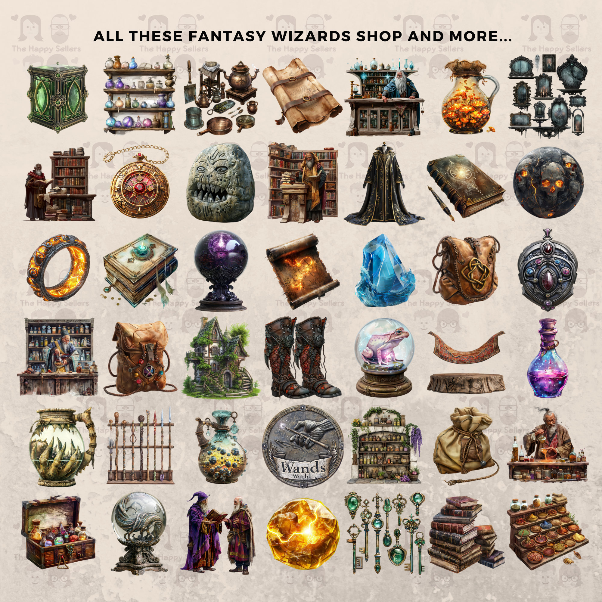 200 Fantasy Wizards Shop Clipart Mega Bundle - Instant Download, PNG ...