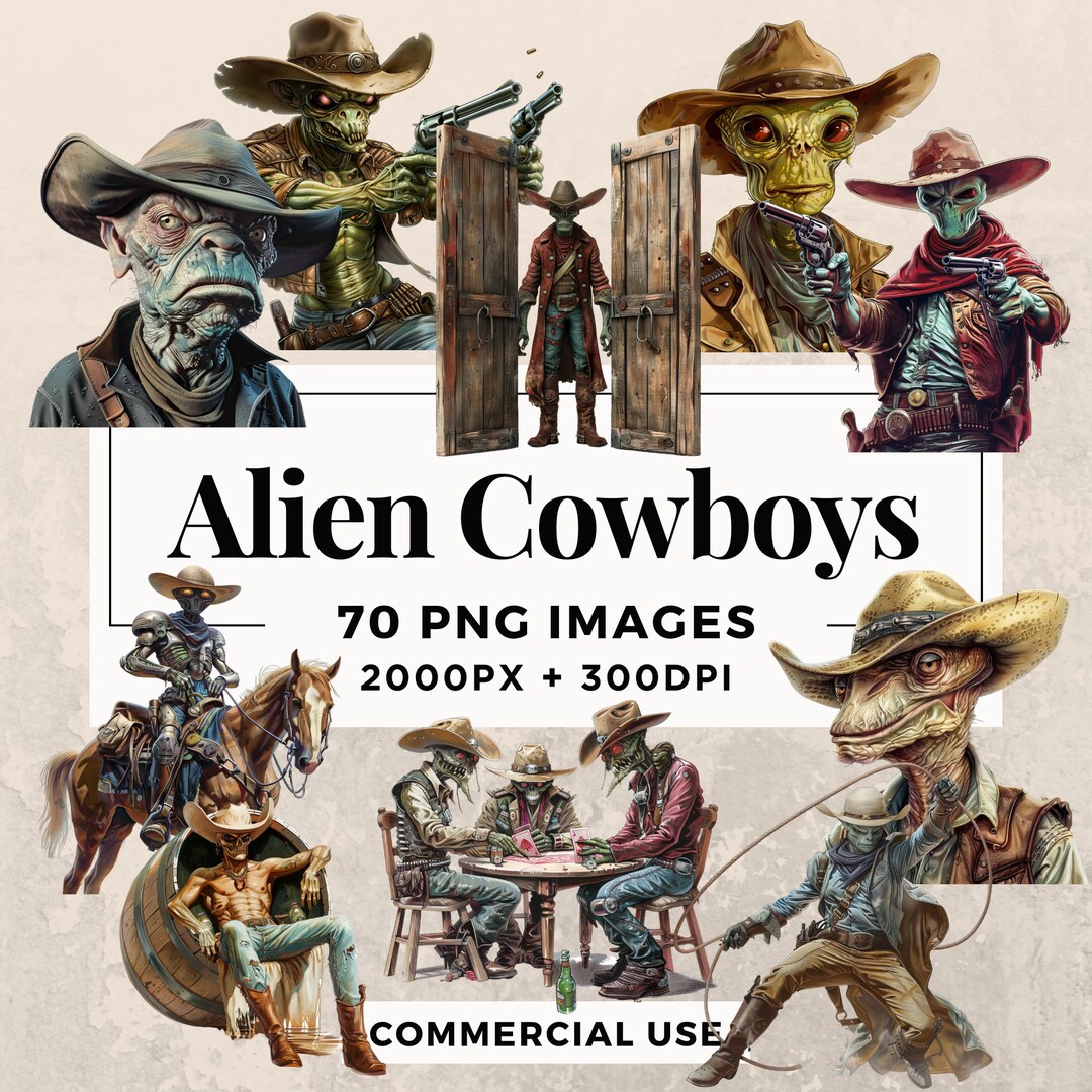 70 Alien Cowboys Clipart Pack INSTANT DOWNLOAD 70 Cosmic Cowboy ...