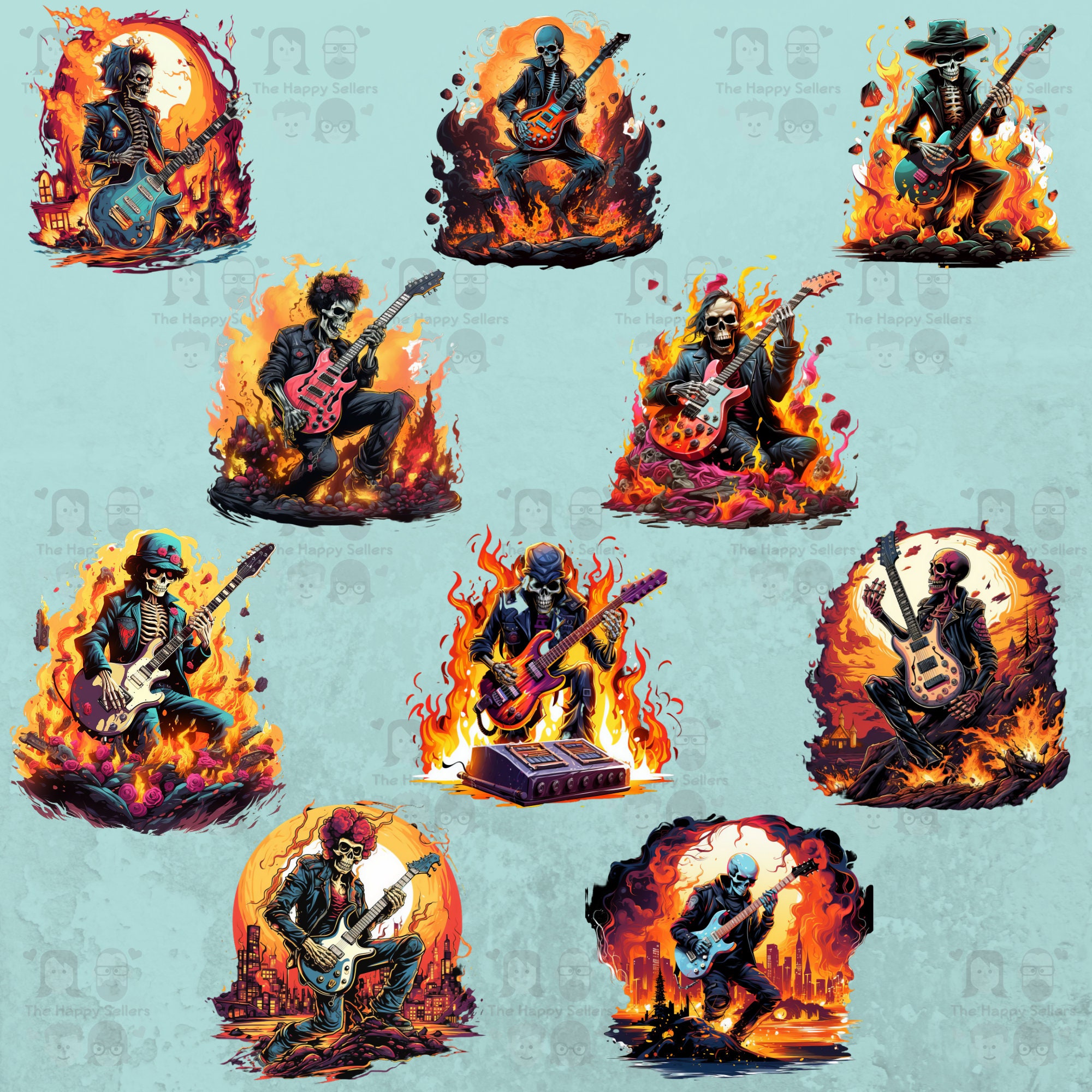 40 Rock and Roll Skeletons Clipart Pack INSTANT DOWNLOAD Musical ...