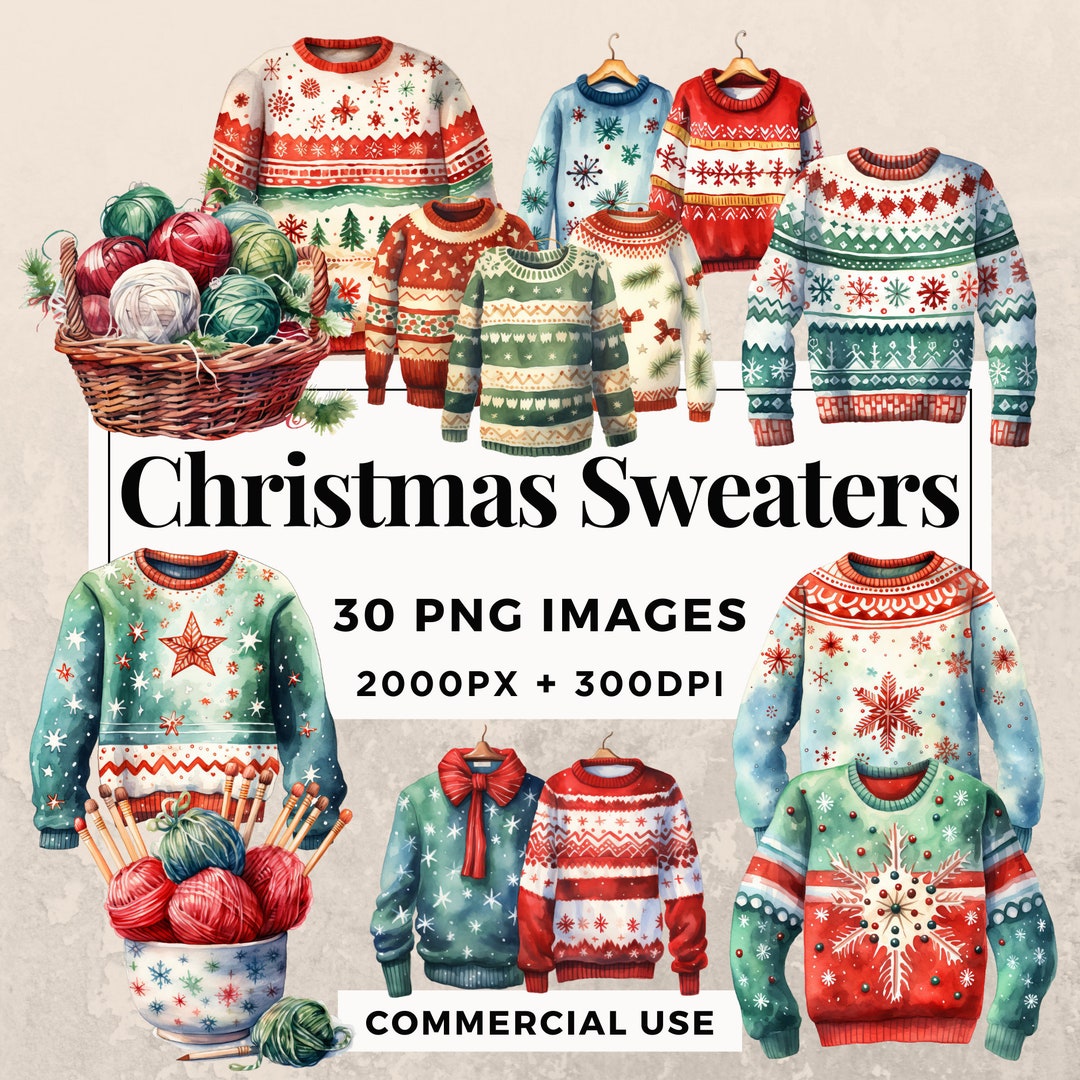 30 Christmas Sweaters Clipart Pack INSTANT DOWNLOAD 30 Holiday Sweater ...