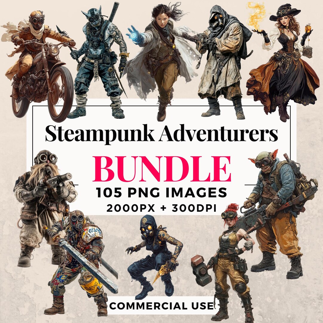 105 Steampunk Adventurers Clipart Bundle - Instant Download, PNG Images ...