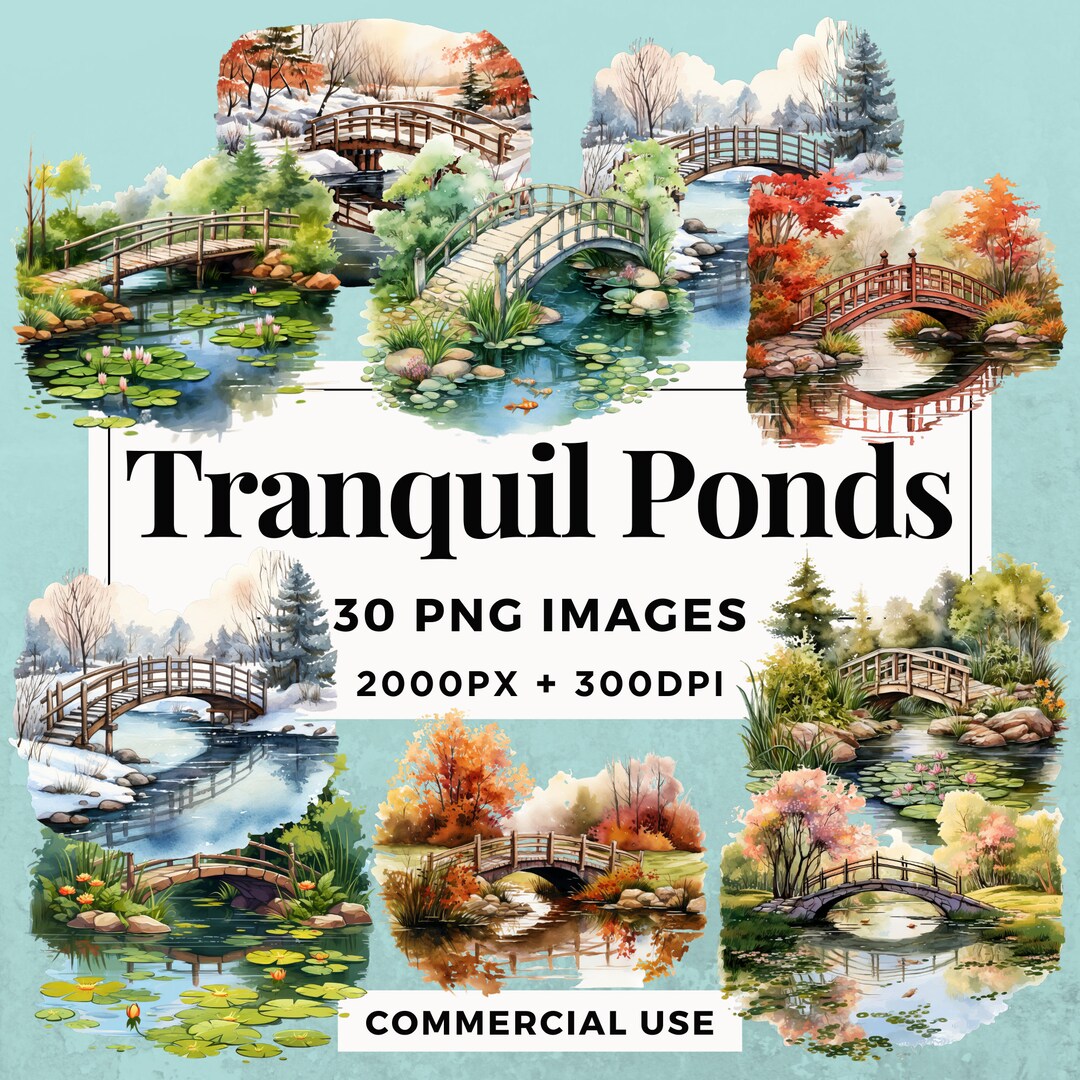 30 Tranquil Ponds Clipart Pack INSTANT DOWNLOAD 30 Peaceful Pond ...