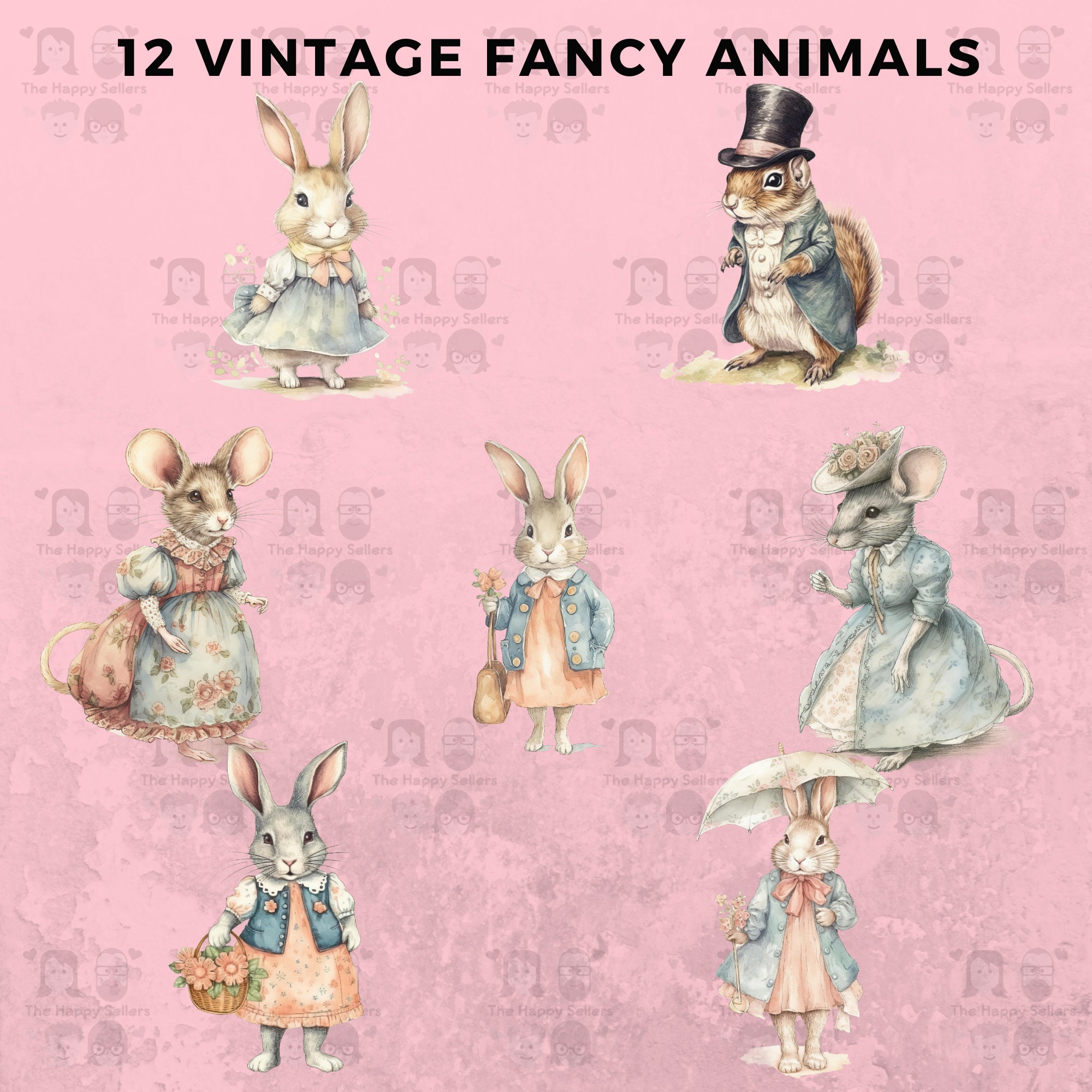 12 Vintage Fancy Animals Clipart Pack INSTANT DOWNLOAD 12 Pet - Etsy