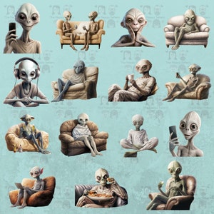 40 Lazy Aliens Clipart Pack INSTANT DOWNLOAD 40 Laid-back Alien ...