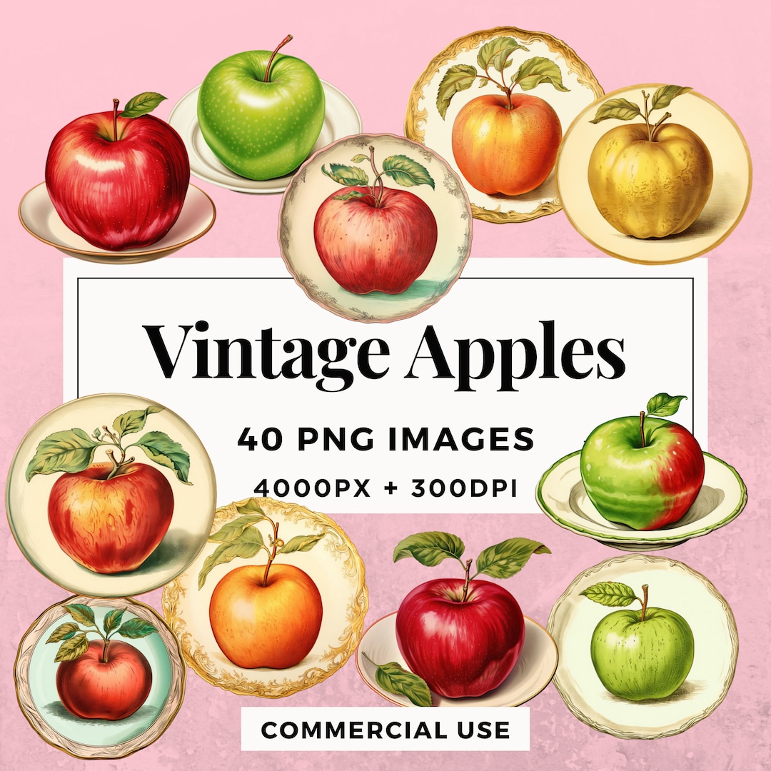 40 Vintage Apples Clipart Pack INSTANT DOWNLOAD Vintage Apple ...