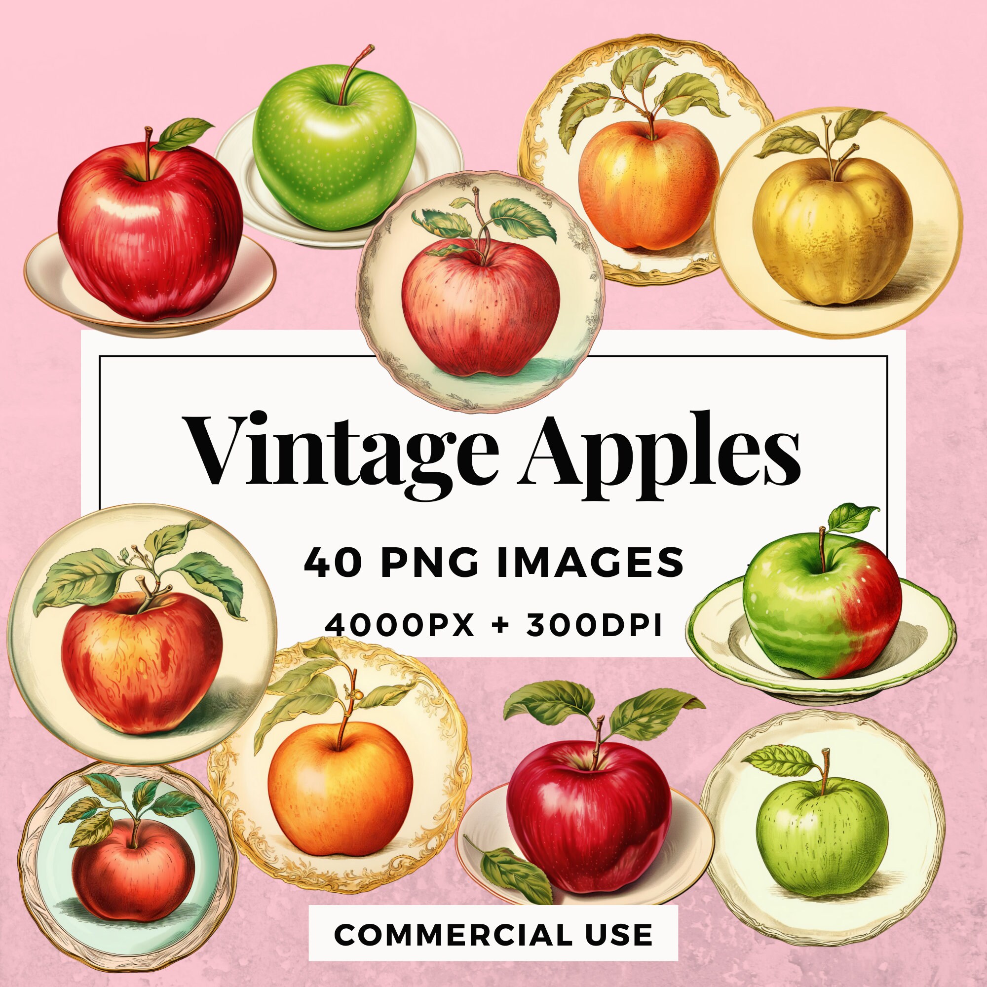 40 Vintage Apples Clipart Pack INSTANT DOWNLOAD Vintage Apple - Etsy Canada