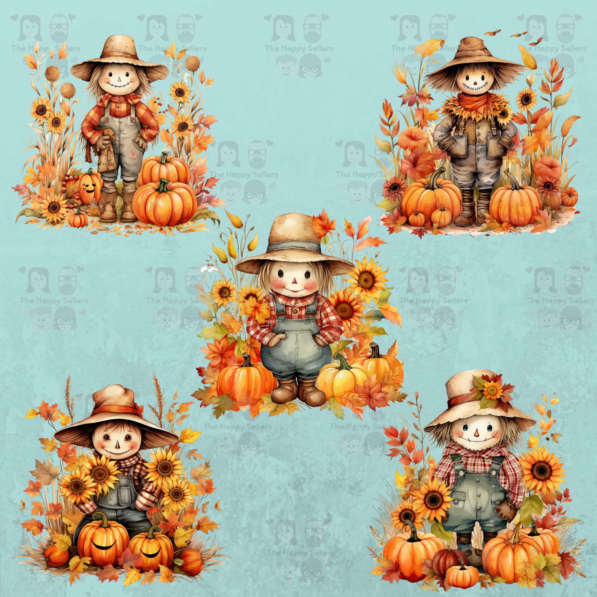 20 Cute Scarecrows Clipart Pack INSTANT DOWNLOAD 20 Adorable Scarecrow ...