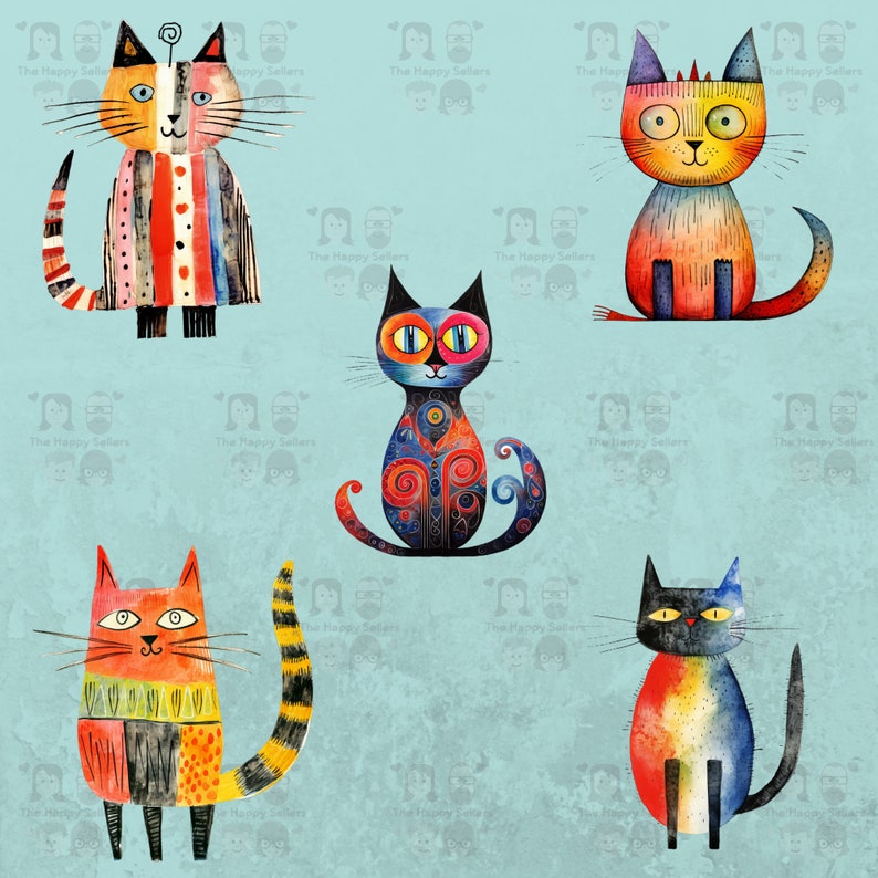 20 Funky Cats Clipart Pack INSTANT DOWNLOAD 20 Groovy Cat - Etsy
