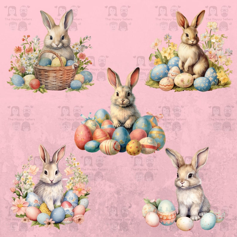 10 Vintage Easter Bunnies Clipart Pack - INSTANT DOWNLOAD, PNG ...