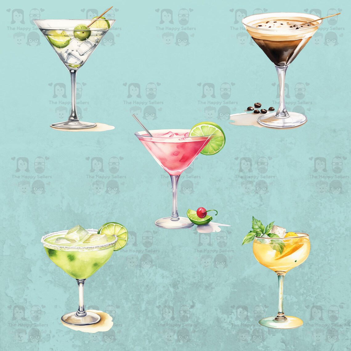 10 Cocktails Clipart Pack INSTANT DOWNLOAD 10 Vibrant Cocktail - Etsy