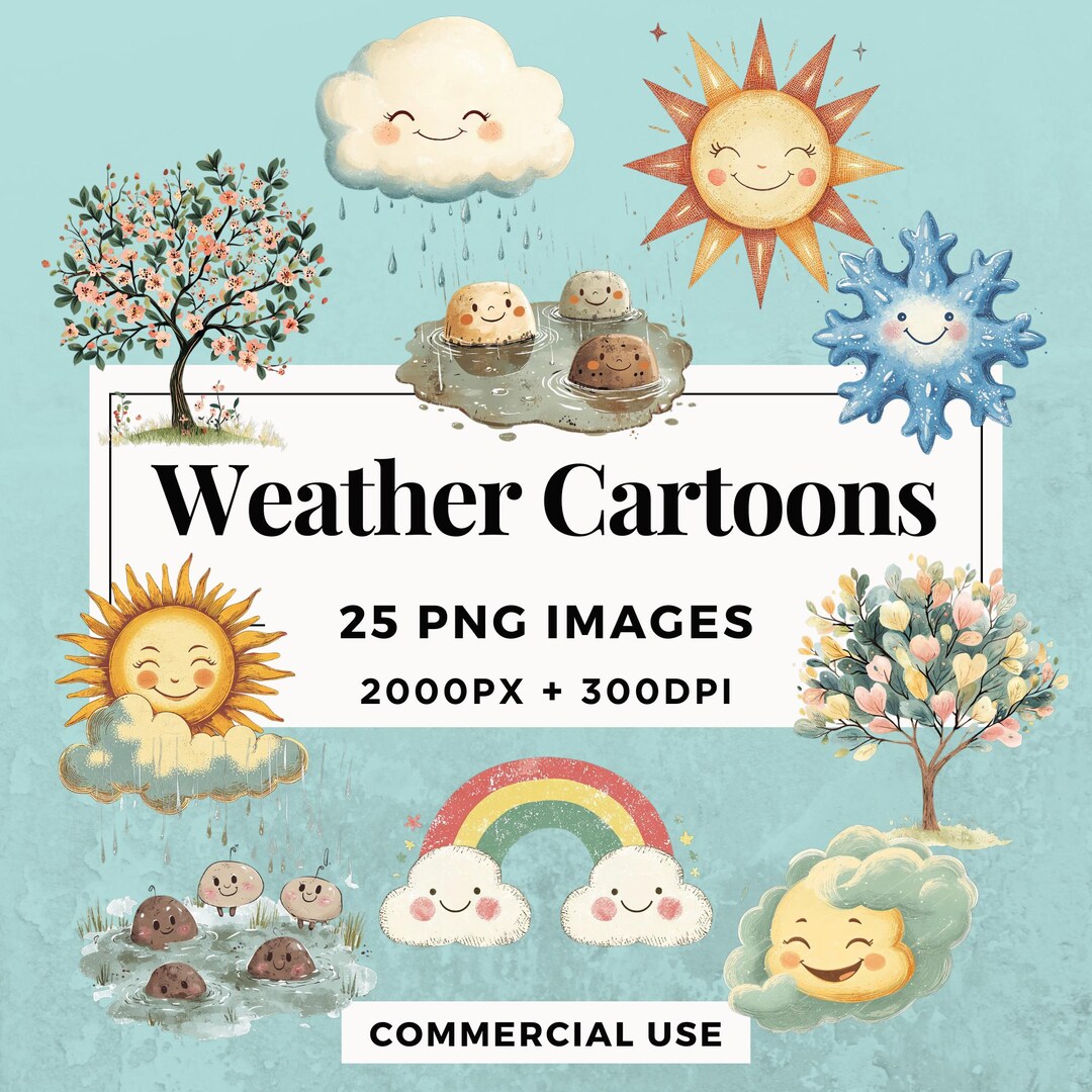 25 Weather Cartoons Clipart Pack INSTANT DOWNLOAD 25 Cute Weather ...