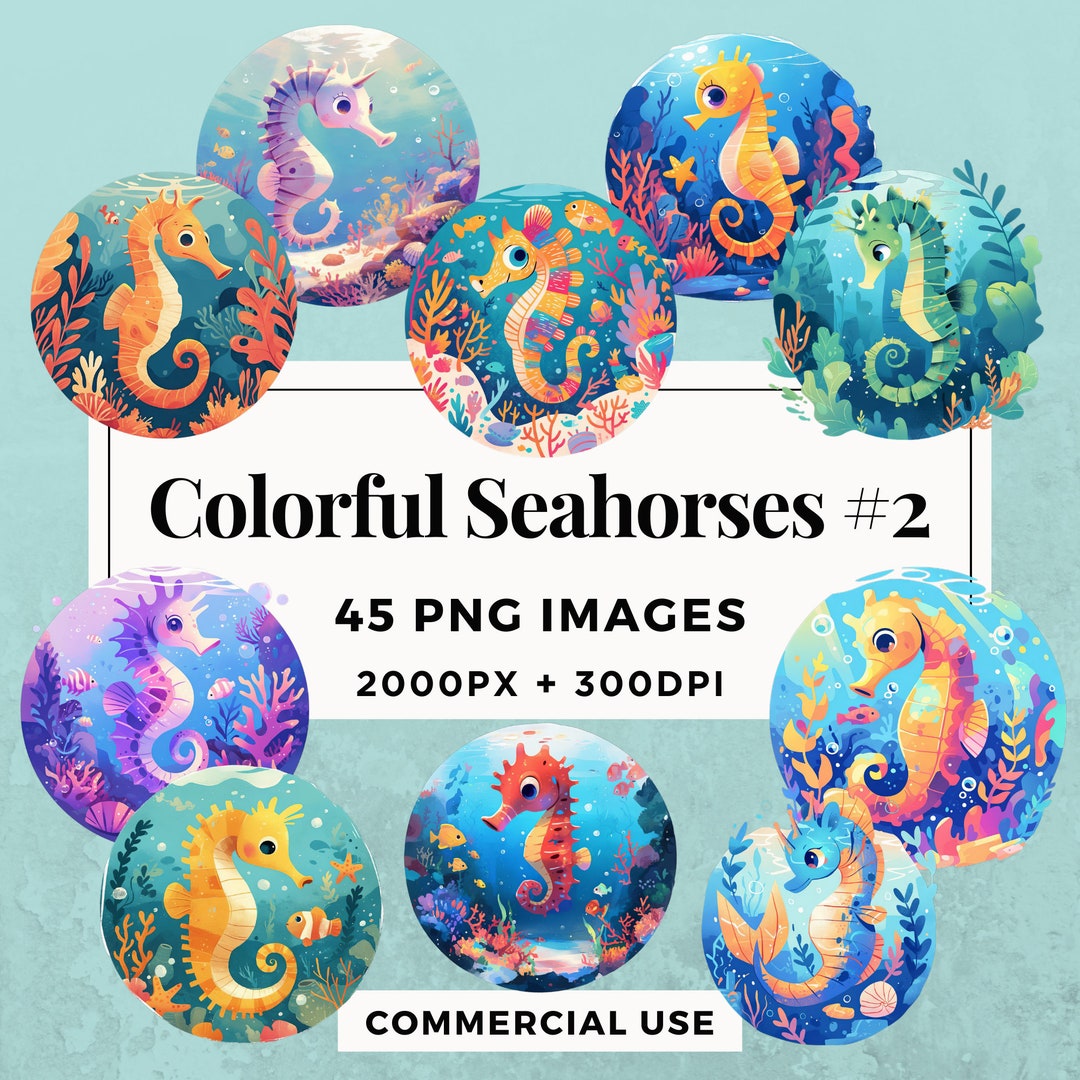 45 Colorful Seahorses #2 Clipart Pack INSTANT DOWNLOAD 45 Vibrant ...