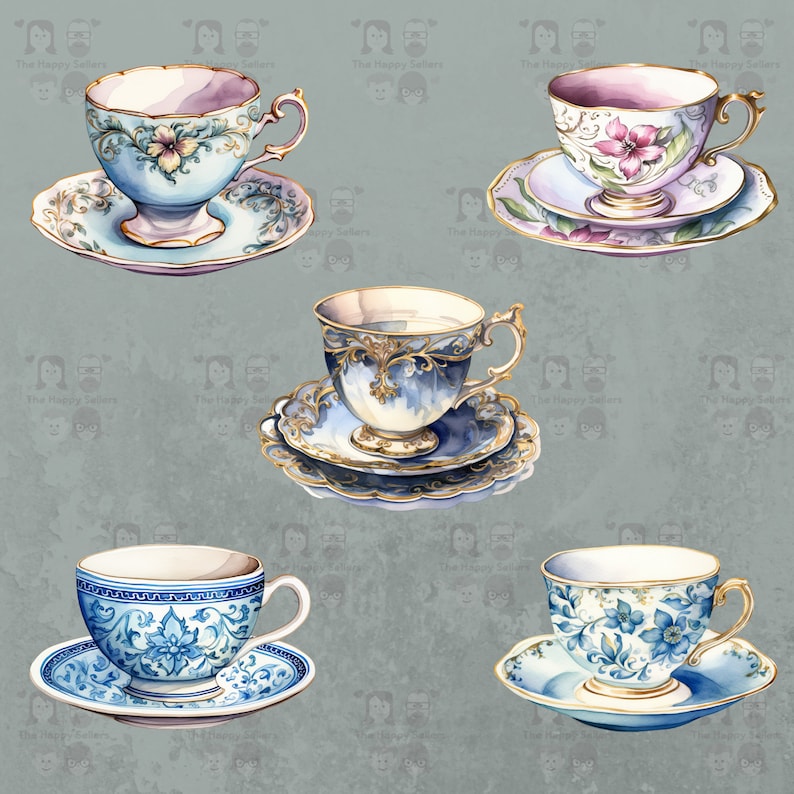 10 Fancy Tea Cups Clipart Pack INSTANT DOWNLOAD 10 Elegant Tea Cup ...