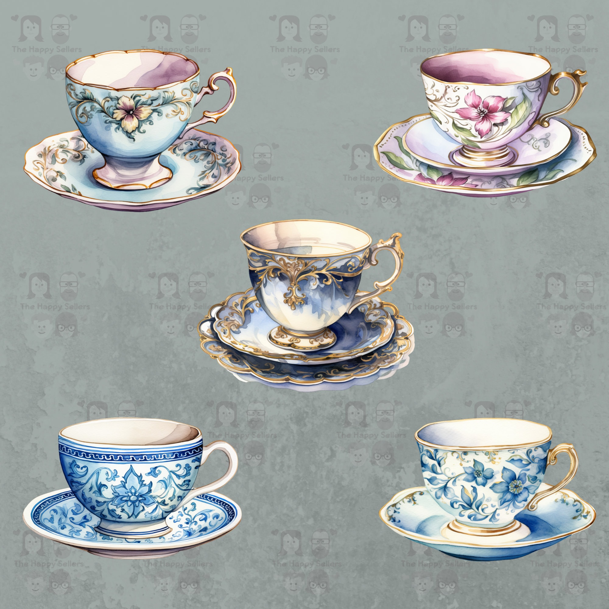 10 Fancy Tea Cups Clipart Pack INSTANT DOWNLOAD 10 Elegant Tea Cup ...