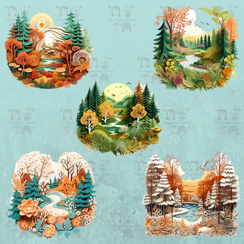 10 Forest Scenery Clipart Pack INSTANT DOWNLOAD 10 Lush Forest Scene ...