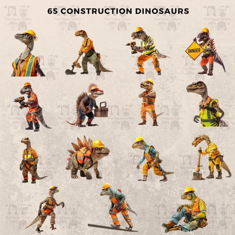 65 Construction Dinosaurs Clipart Pack INSTANT DOWNLOAD 65 Mighty Dino ...