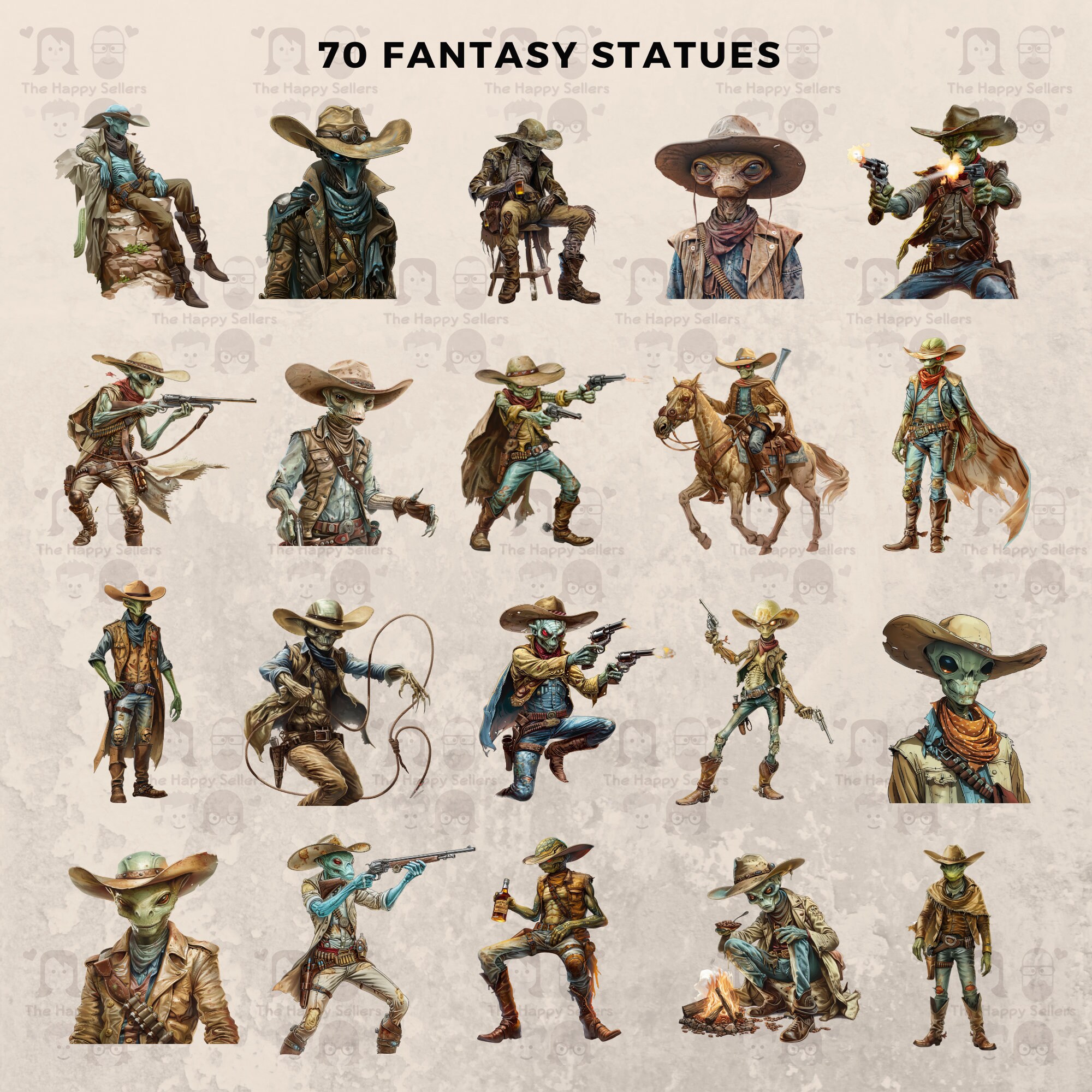 70 Alien Cowboys Clipart Pack INSTANT DOWNLOAD 70 Cosmic Cowboy ...