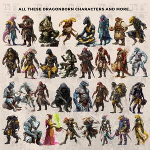99 Dragonborn Characters Clipart Bundle - Instant Download, Fantasy RPG ...