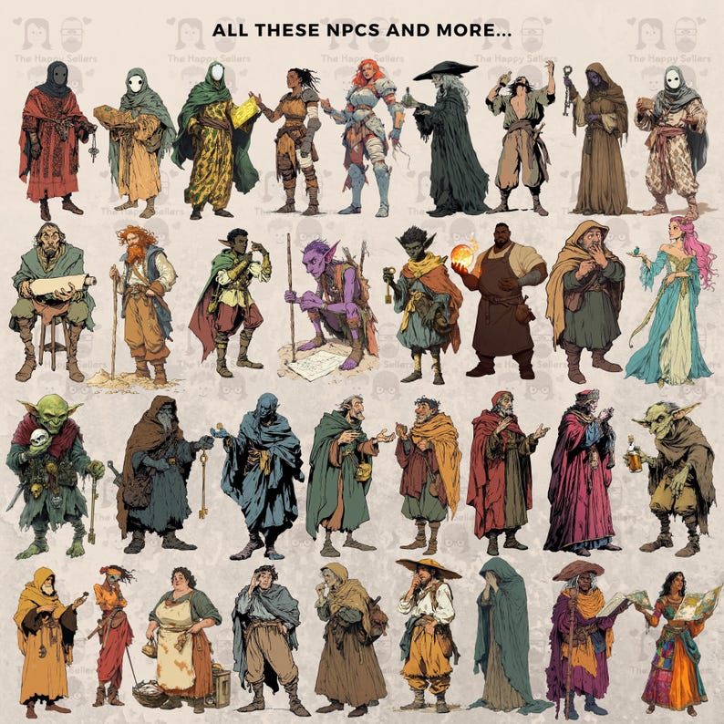 122 Fantasy Npcs Clipart Bundle - Instant Download, PNG Images ...