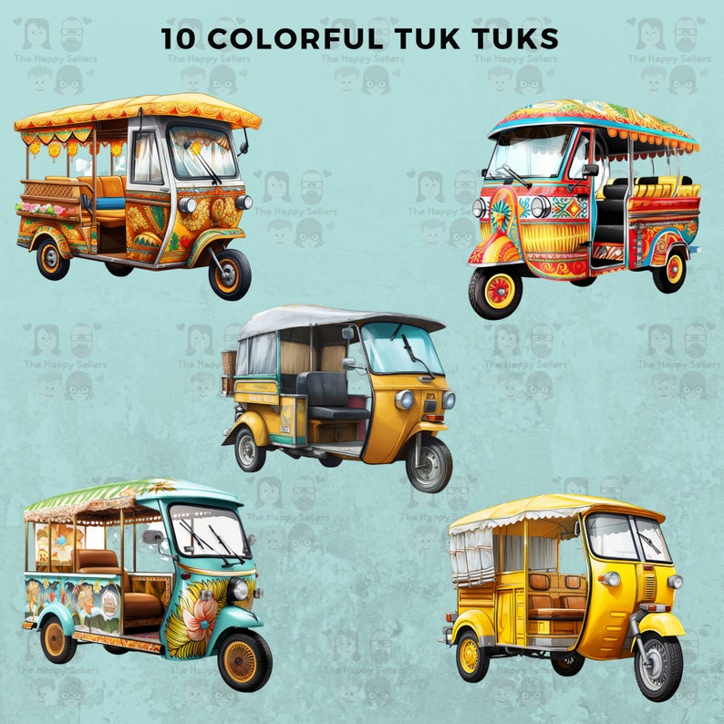 10 Colorful Tuk Tuks Clipart Pack INSTANT DOWNLOAD 10 Tuk Tuk ...