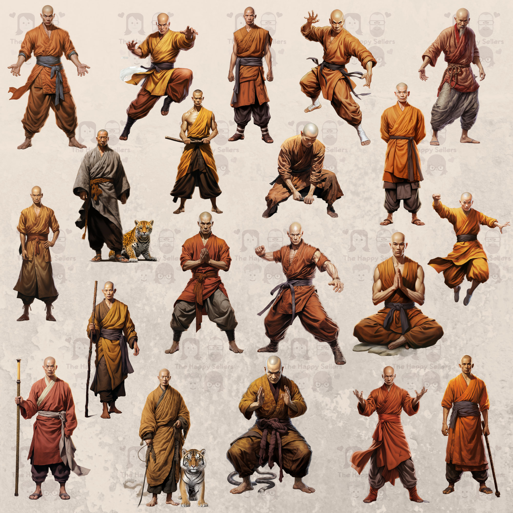 70 Kung Fu Monks Clipart Pack INSTANT DOWNLOAD 70 Kung Fu Monk ...