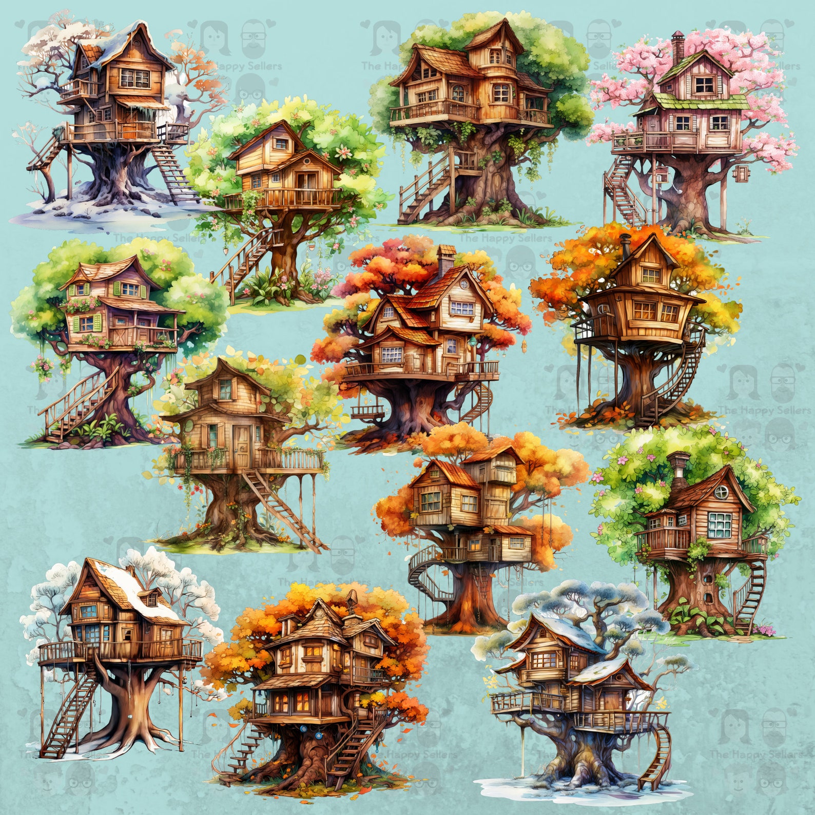 50 Cute Treehouses Clipart Pack INSTANT DOWNLOAD 50 Adorable Treehouse ...