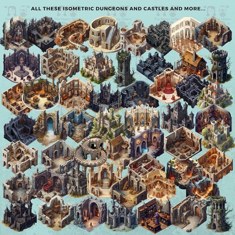 130 Isometric Dungeons and Castles Clipart Bundle Instant Download, PNG ...