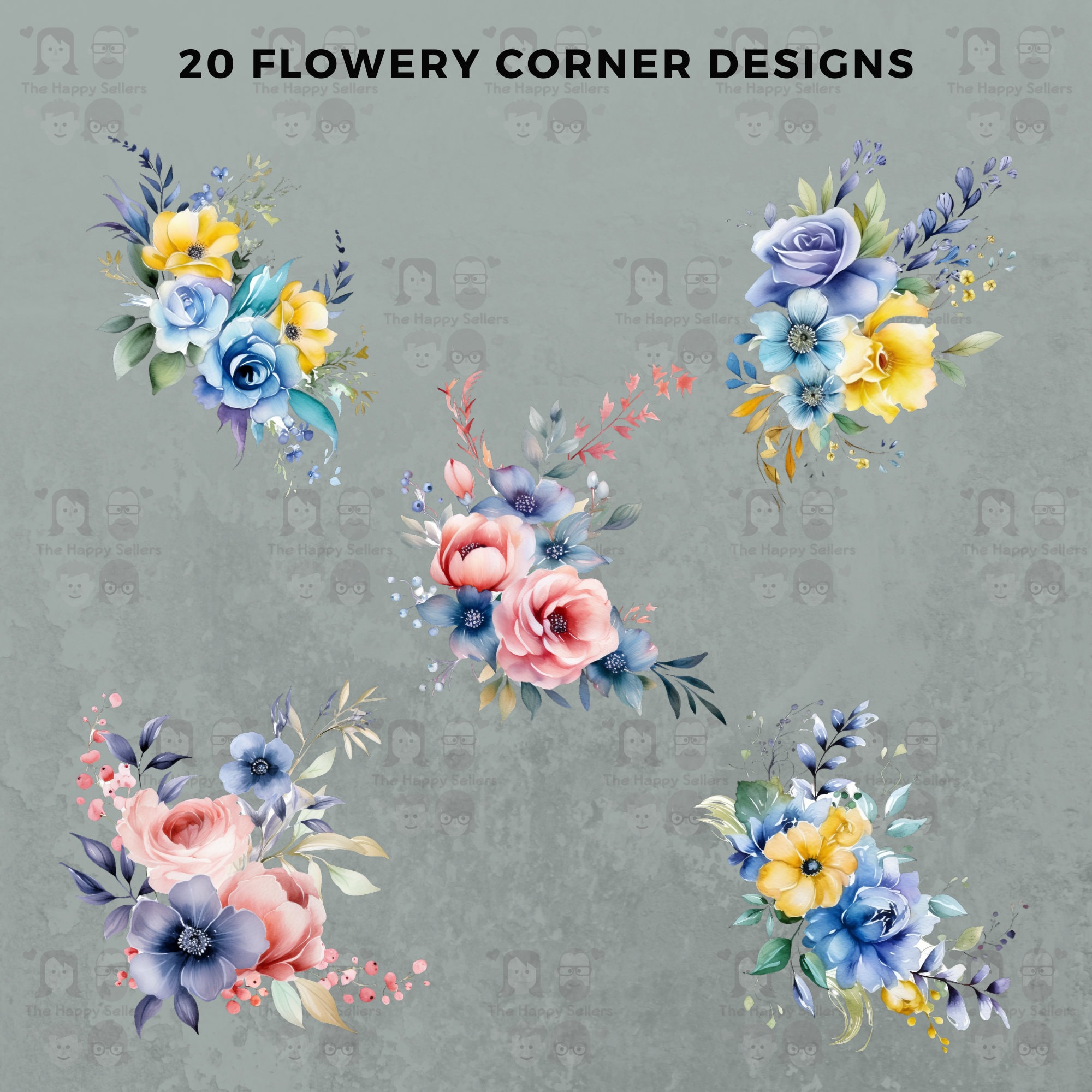20 Flowery Corner Designs Clipart Pack INSTANT DOWNLOAD 20 Floral ...