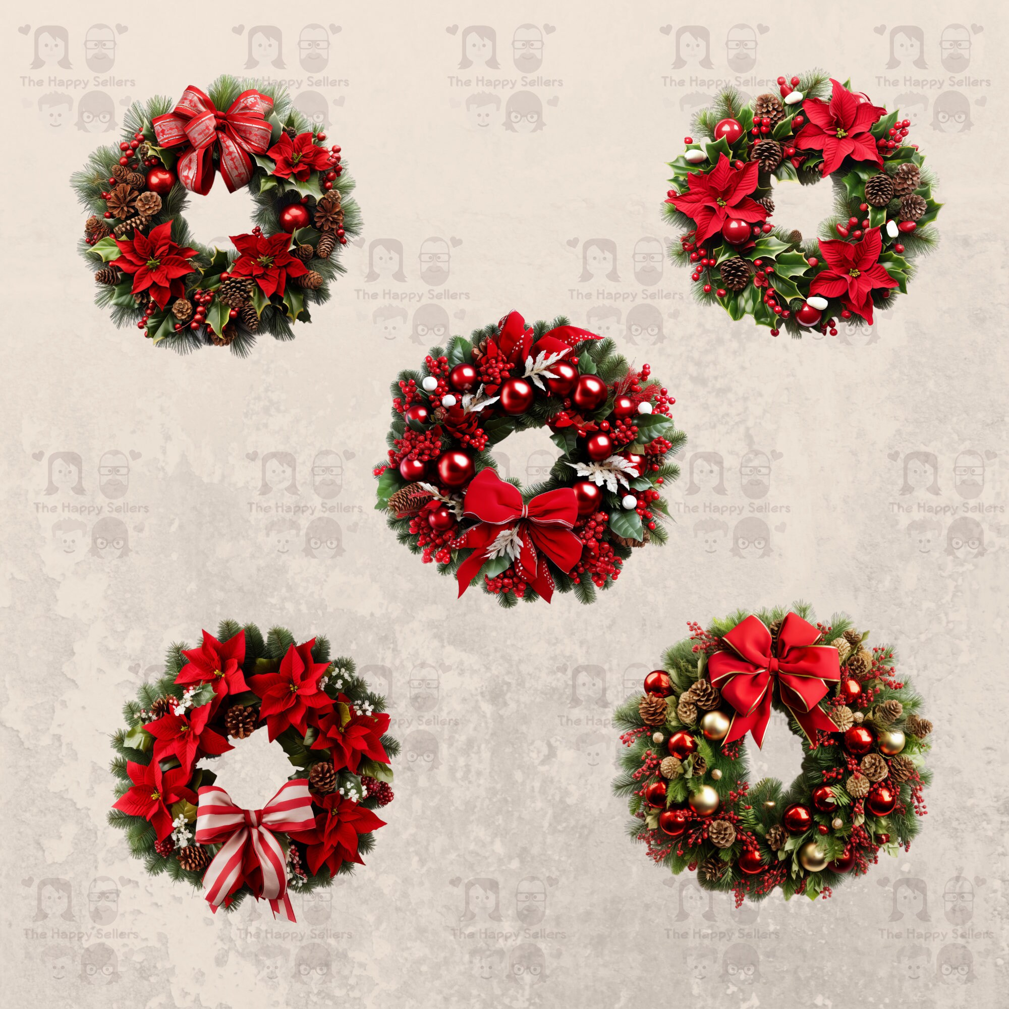 10 Christmas Wreaths Clipart Pack INSTANT DOWNLOAD 10 Christmas Wreath ...