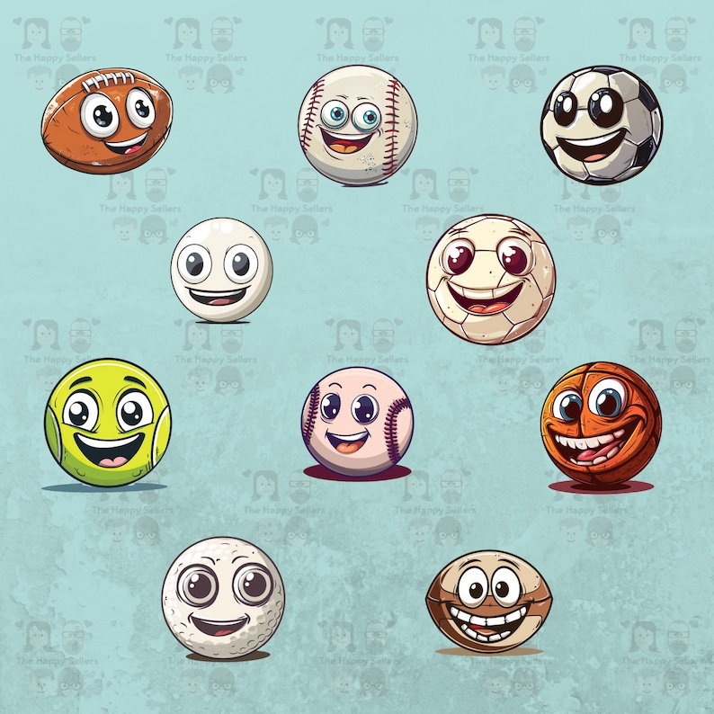 20 Smiling Sport Balls Clipart Pack INSTANT DOWNLOAD 20 Fun Sport Ball ...