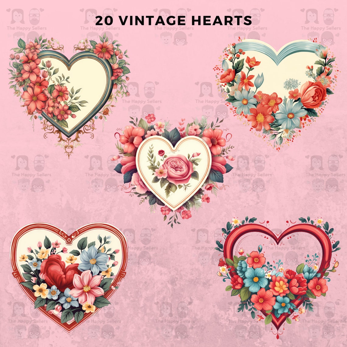 20 Vintage Hearts Clipart Pack INSTANT DOWNLOAD 20 Heart - Etsy