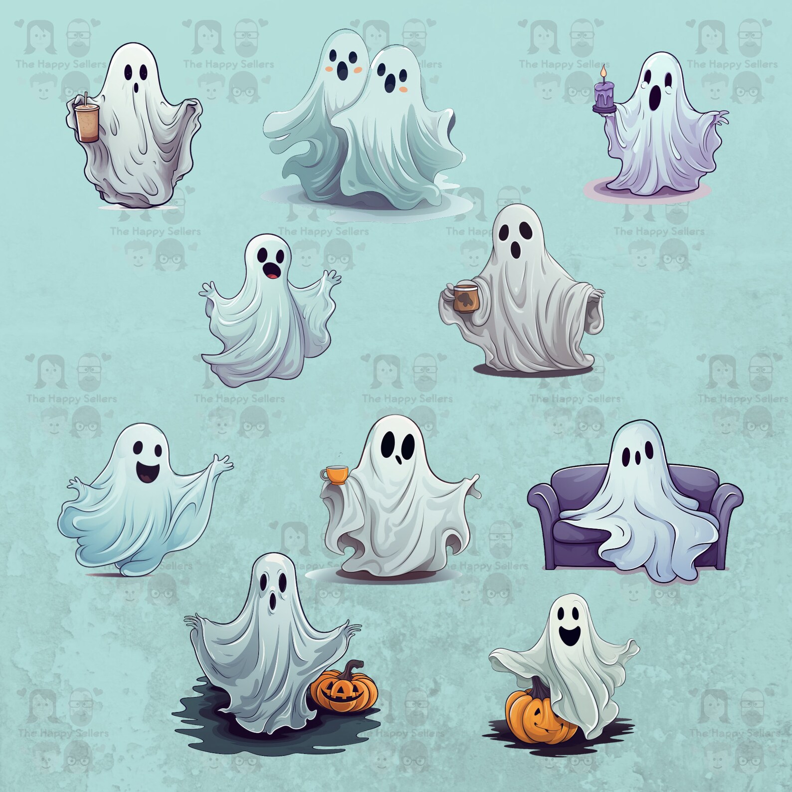 40 Cute Ghosts Clipart Pack INSTANT DOWNLOAD 40 Adorable Ghost - Etsy