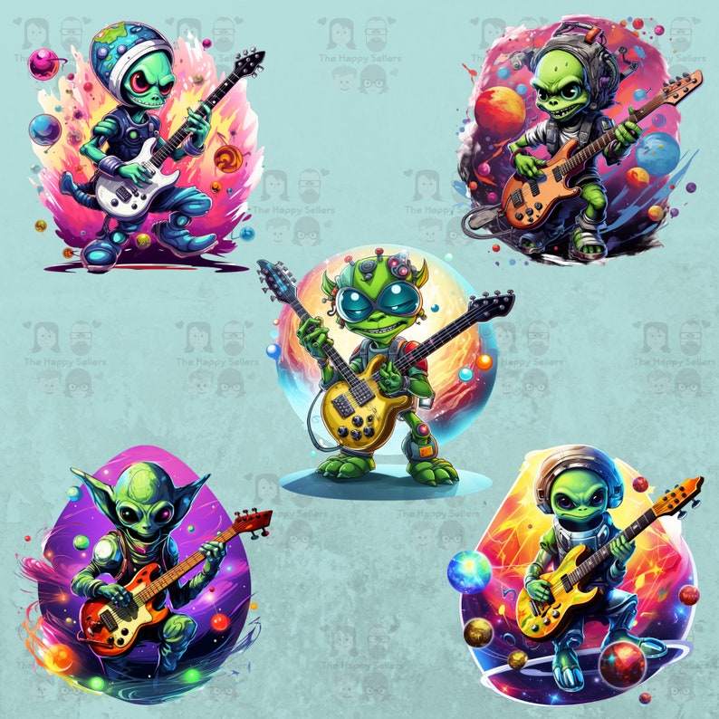 20 Alien Rockers Clipart Pack INSTANT DOWNLOAD 20 Galactic Rockstar ...