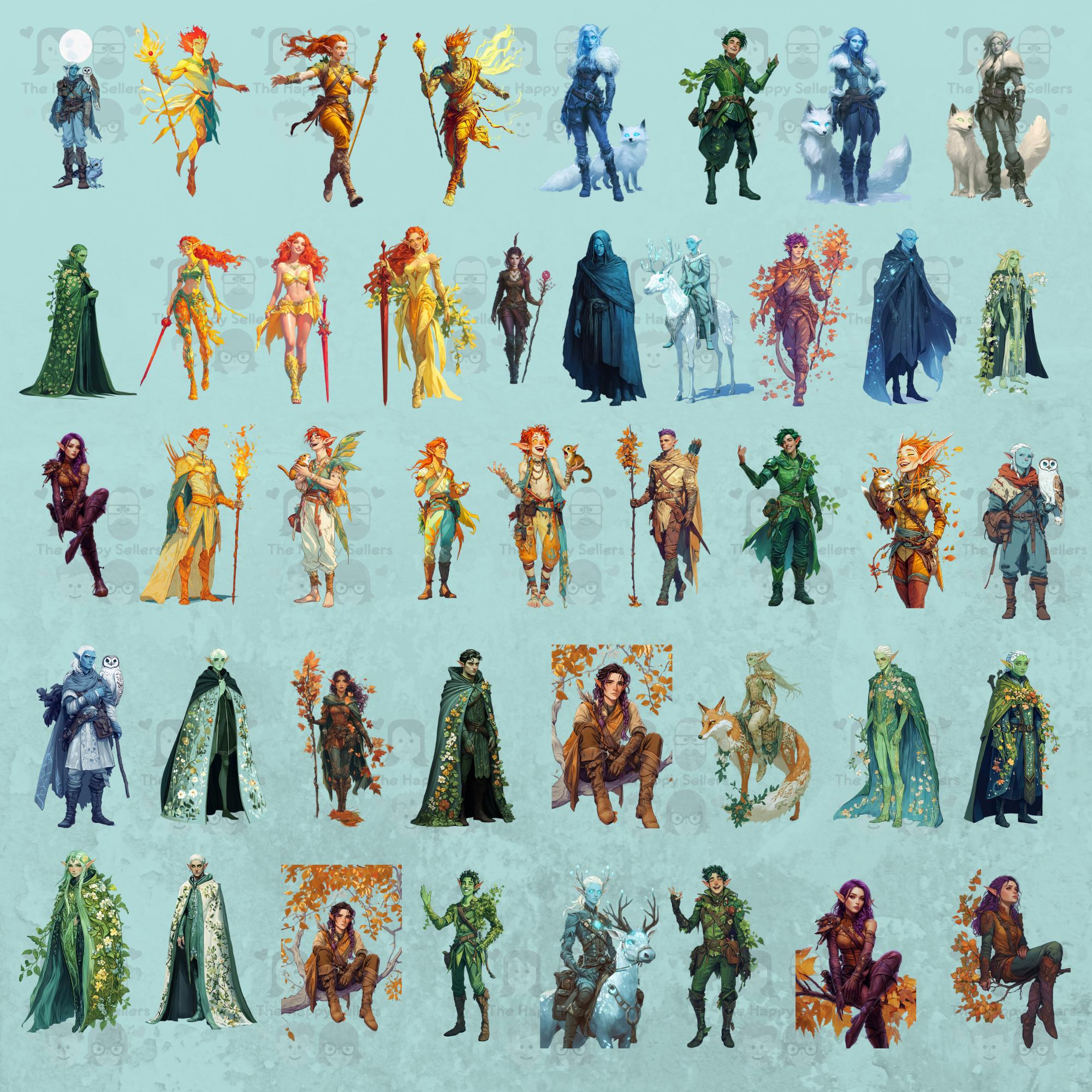 84 Seasonal Eladrin Elves Clipart Pack INSTANT DOWNLOAD 84 Fantasy Elf ...