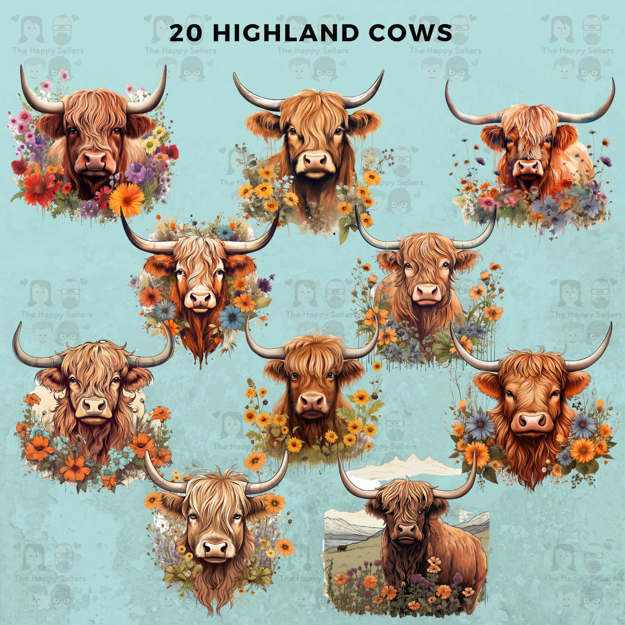 20 Highland Cows Clipart Pack INSTANT DOWNLOAD 20 Adorable - Etsy