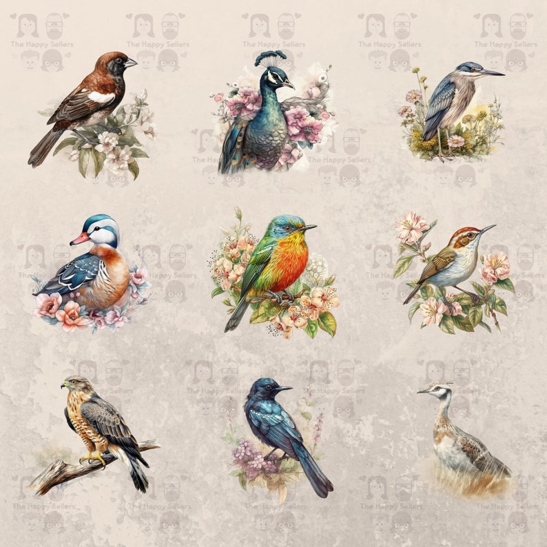 24 Asian Birds Clipart Pack INSTANT DOWNLOAD Wildlife Illustrations ...