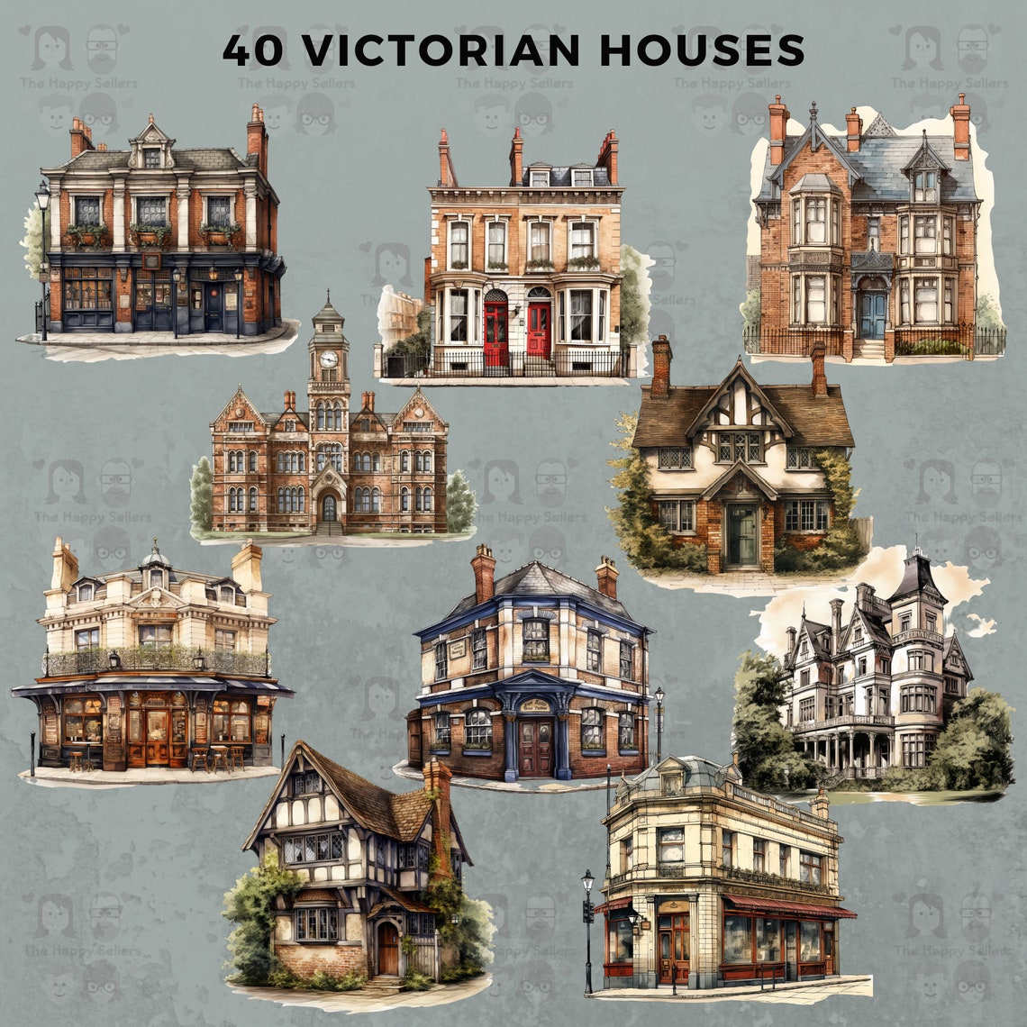 40 Victorian Houses Clipart Pack INSTANT DOWNLOAD, PNG Images ...