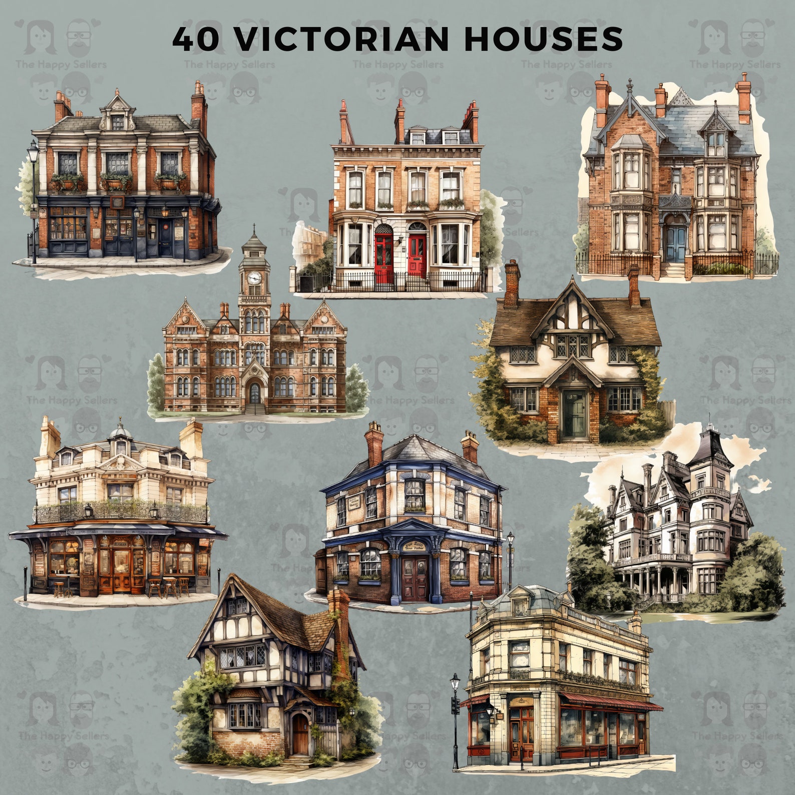40 Victorian Houses Clipart Pack INSTANT DOWNLOAD, PNG Images ...