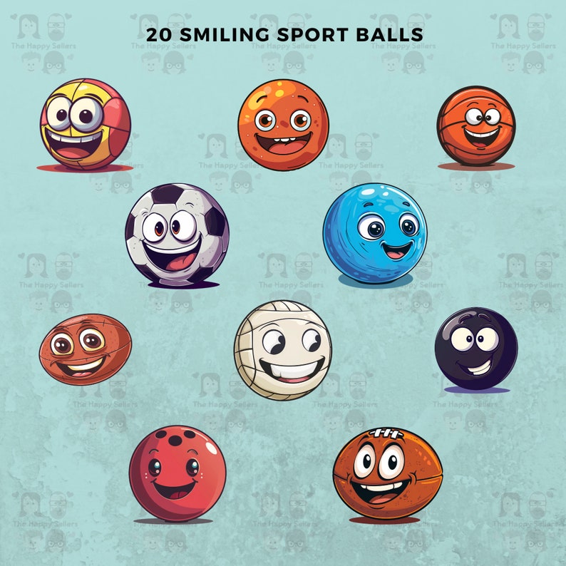 20 Smiling Sport Balls Clipart Pack INSTANT DOWNLOAD 20 Fun Sport Ball ...