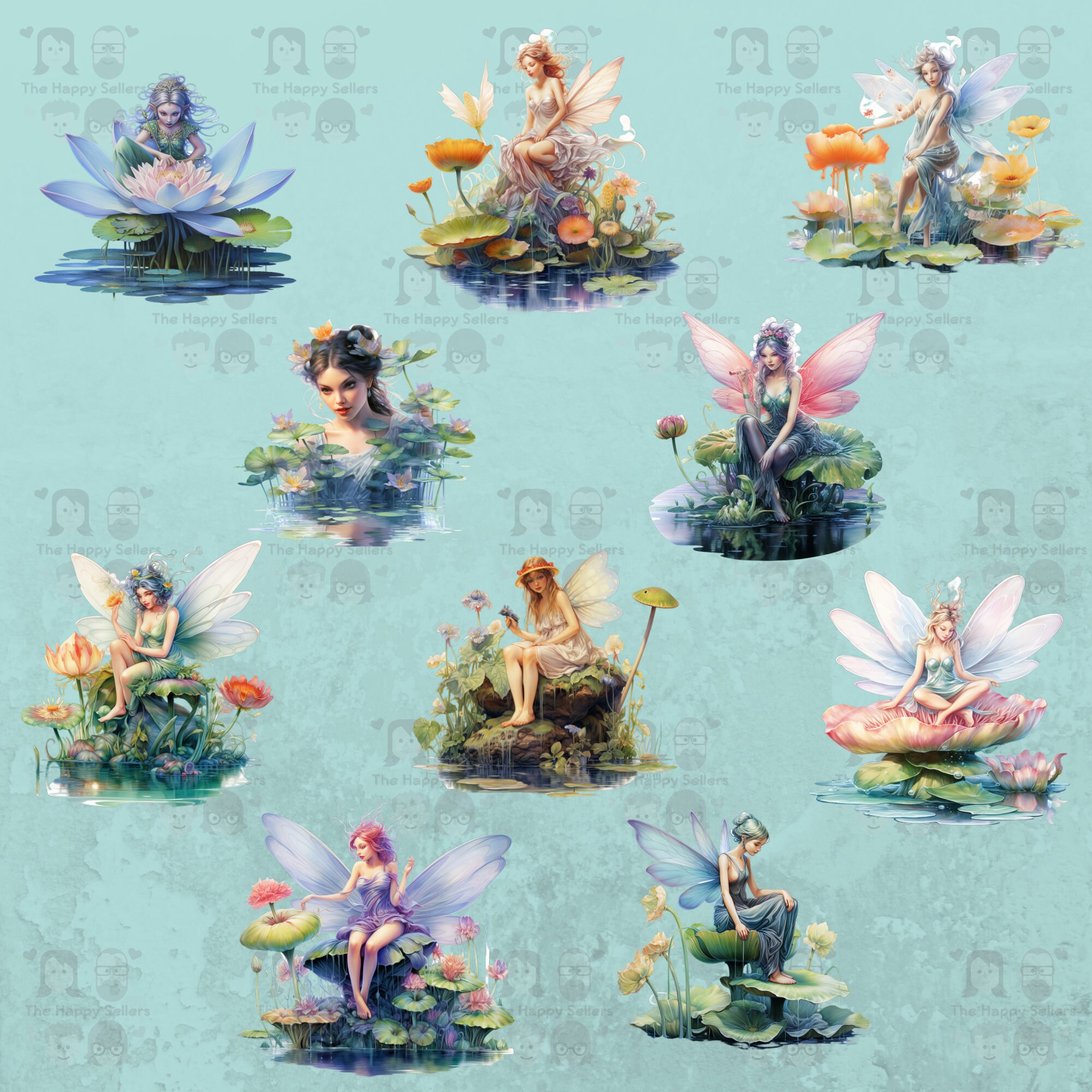 40 Pond Fairies Clipart Pack INSTANT DOWNLOAD 40 Enchanting Pond Fairy ...