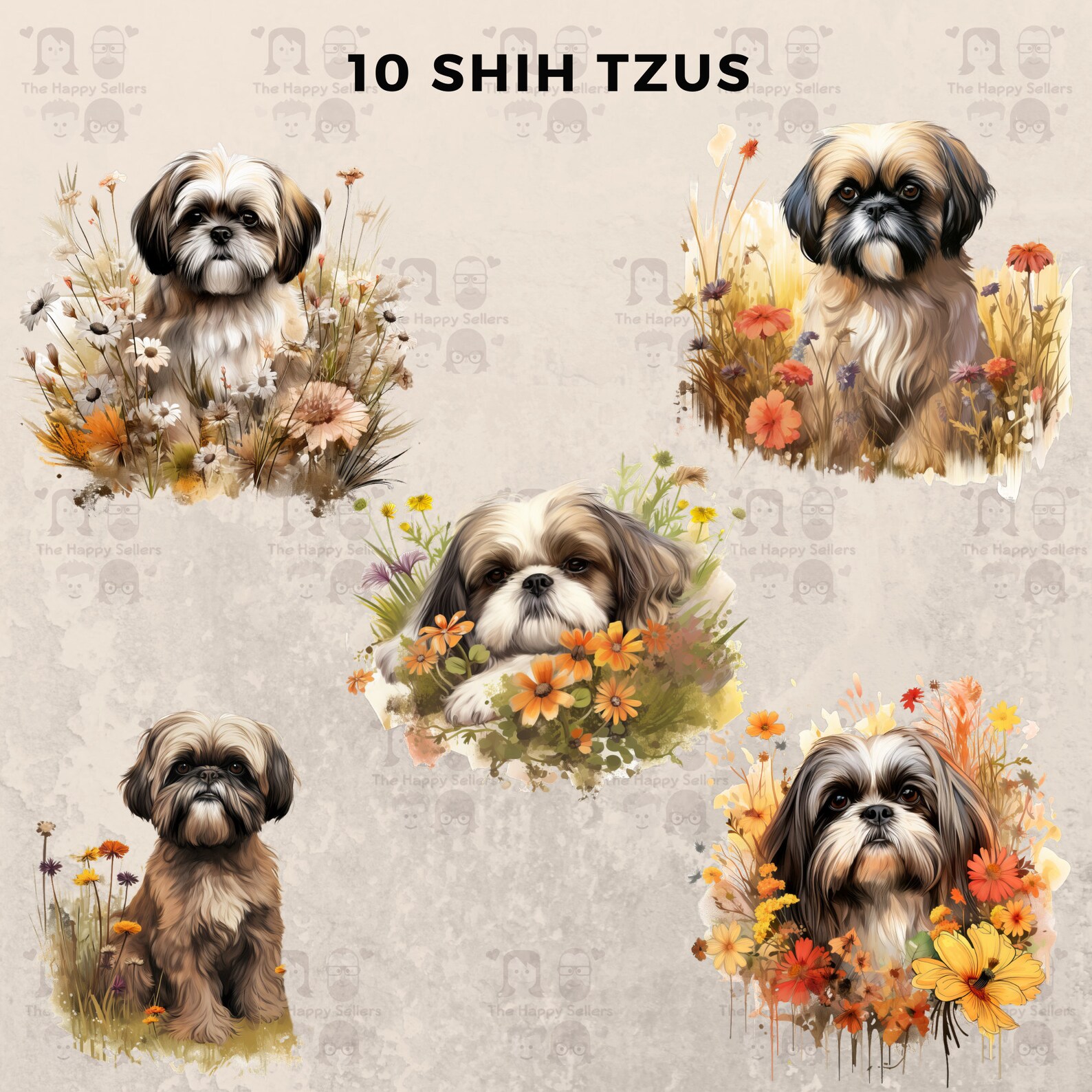 10 Shih Tzus Clipart Pack INSTANT DOWNLOAD 10 Shih Tzu Dog ...