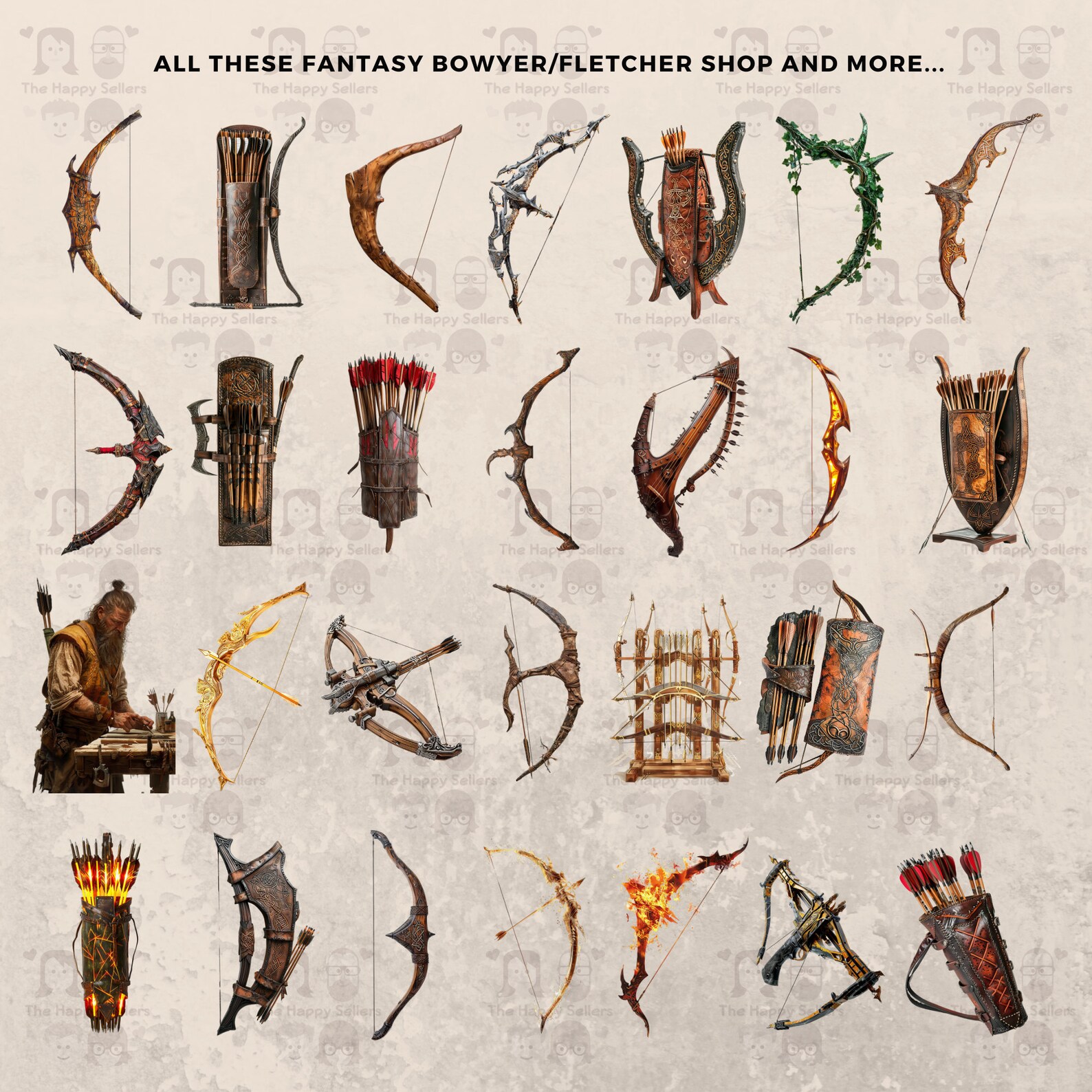 134 Fantasy Bowyer/fletcher Shop Clipart Bundle - Instant Download, PNG ...