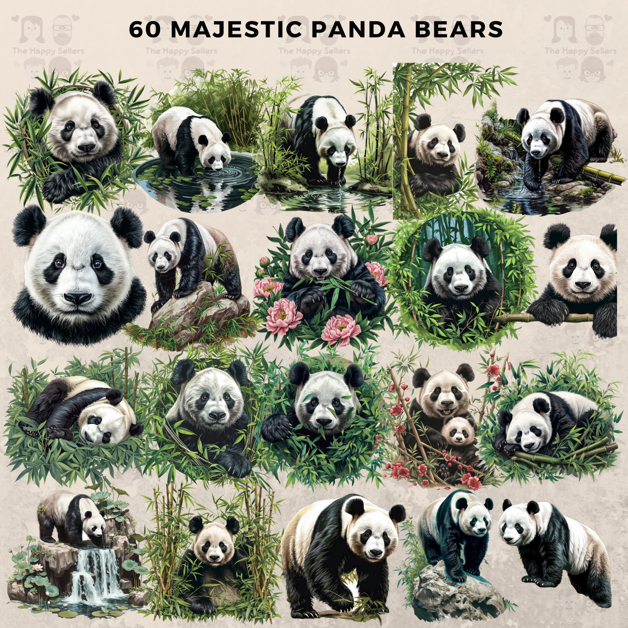 60 Majestic Panda Bears Clipart Pack INSTANT DOWNLOAD 60 Illustrations ...